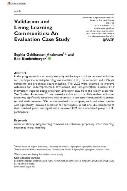 (PDF) Validation and Living Learning Communities: An Evaluation Case Study