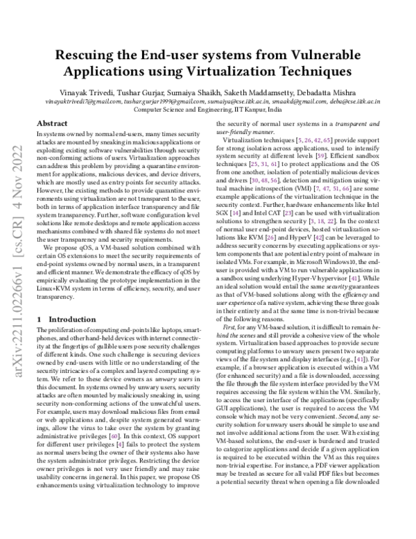 (PDF) Rescuing the End-user systems from Vulnerable Applications using Virtualization Techniques