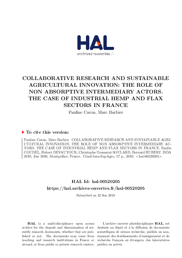 (PDF) Collaborative Research and Sustainable Agricultural Innovation: The Role of Non absorptive ...