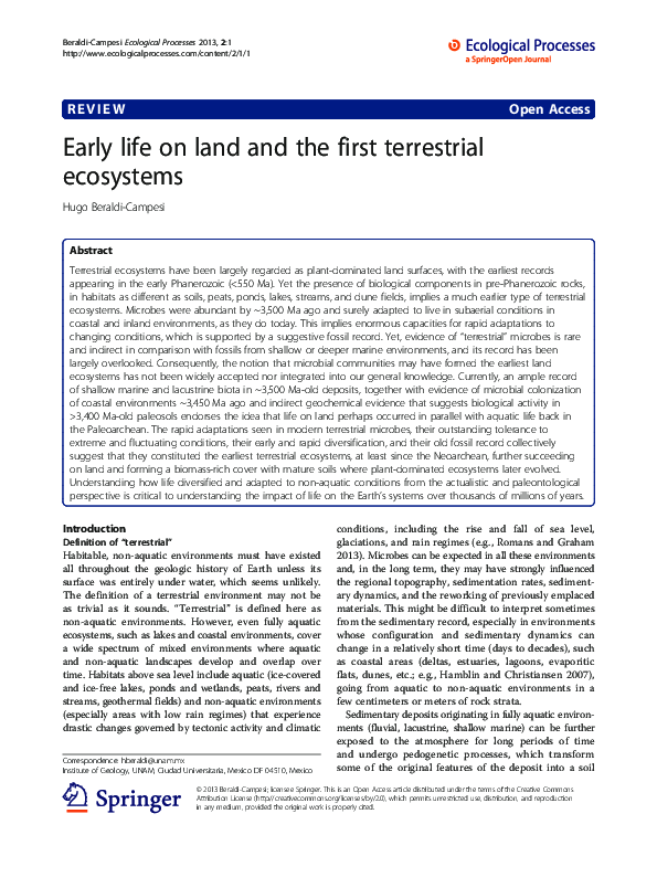 (PDF) Early life on land and the first terrestrial ecosystems