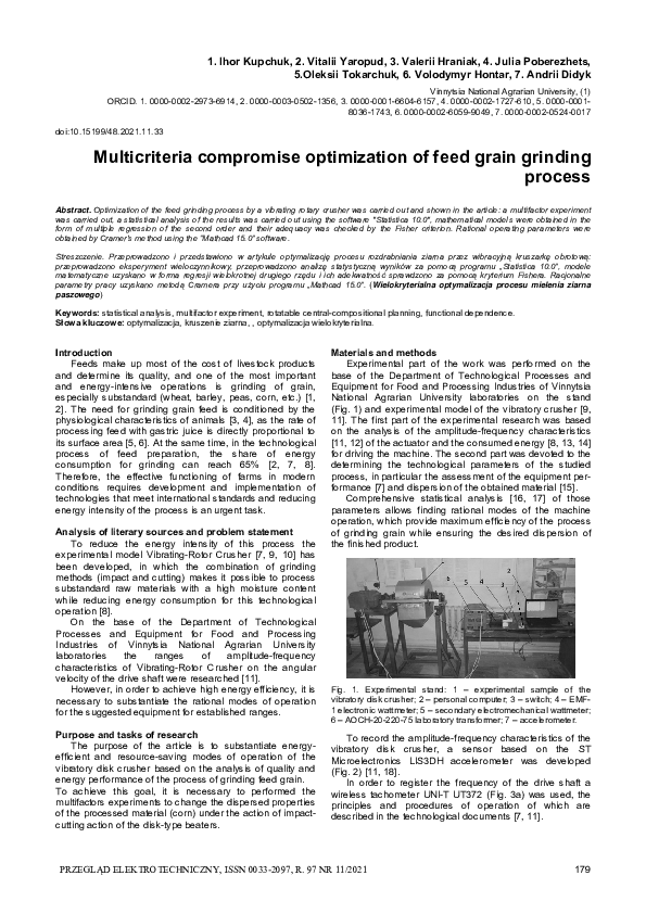 (PDF) Multicriteria compromise optimization of feed grain grinding process