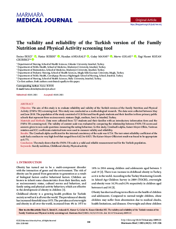 (PDF) The validity and reliability of the Turkish version of the Family ...
