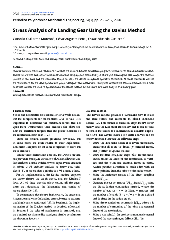 (PDF) Stress Analysis of a Landing Gear Using the Davies Method