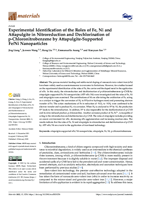 Pdf Experimental Identification Of The Roles Of Fe Ni And Attapulgite In Nitroreduction And
