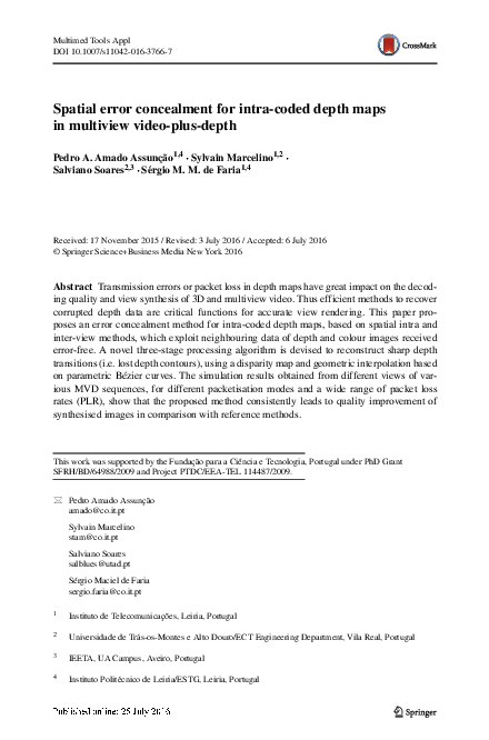 Pdf Spatial Error Concealment For Intra Coded Depth Maps In Multiview Video Plus Depth 