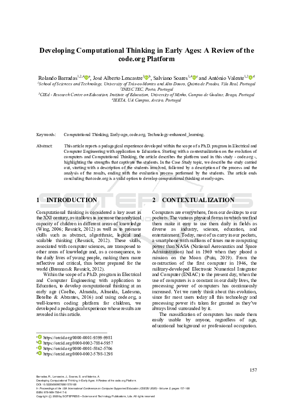 (PDF) Developing Computational Thinking in Early Ages: A Review of the code.org Platform ...