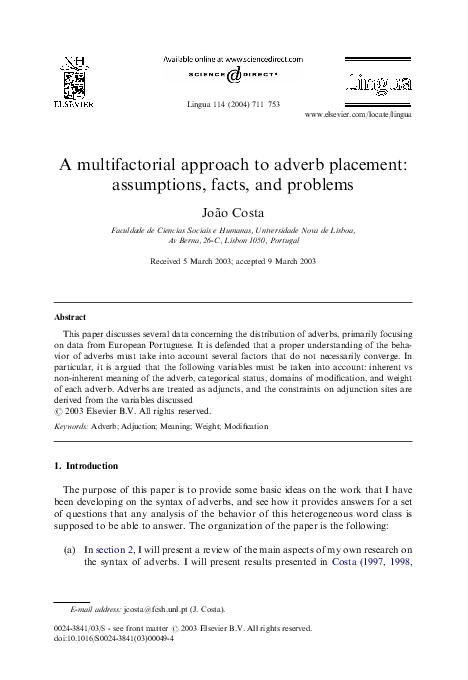 (PDF) A multifactorial approach to adverb placement: assumptions, facts ...