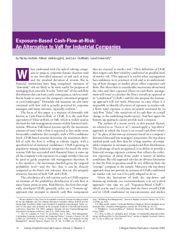 (PDF) Exposure-Based Cash-Flow-at-Risk: An Alternative to VaR for ...