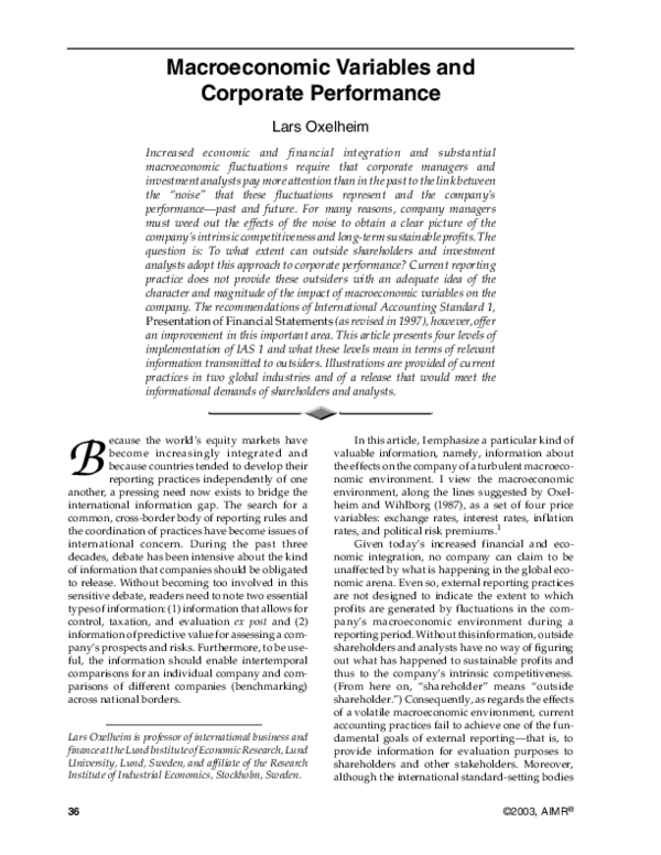 Pdf Macroeconomic Variables And Corporate Performance