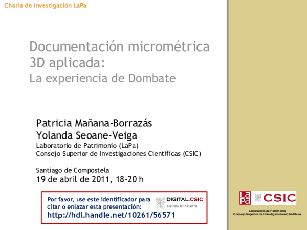 (PDF) Documentación micrométrica 3D aplicada: la experiencia de Dombate