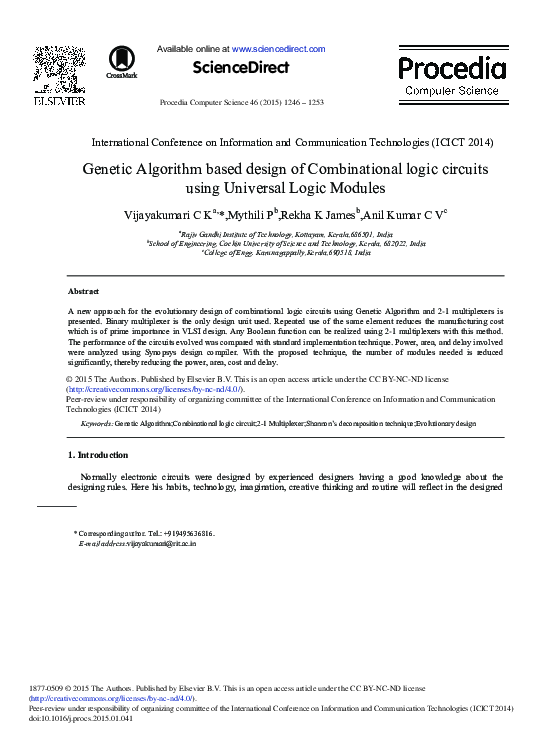 Pdf Genetic Algorithm Based Design Of Combinational Logic Circuits Using Universal Logic