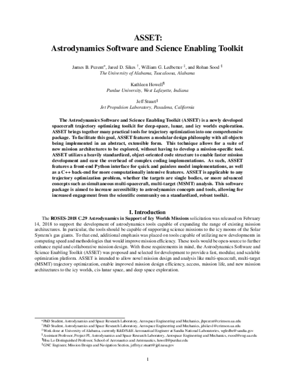 (PDF) ASSET: Astrodynamics Software and Science Enabling Toolkit