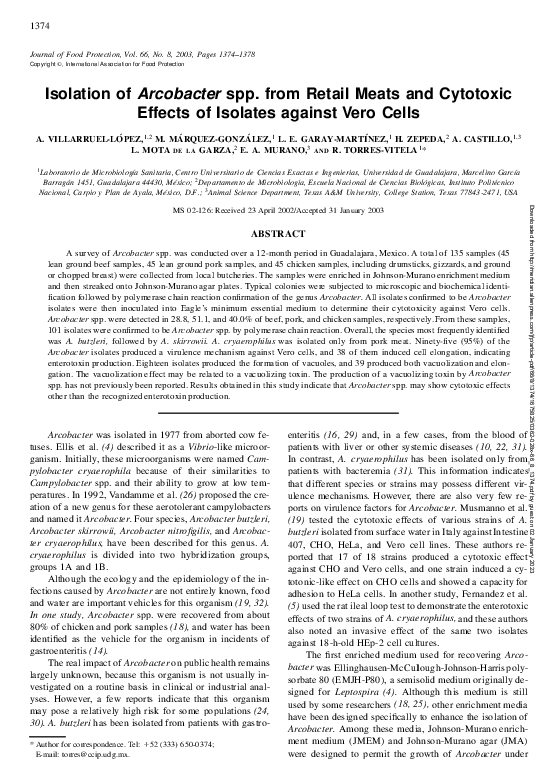 (PDF) Isolation of Arcobacter spp. from Retail Meats and Cytotoxic ...