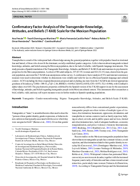 (PDF) Confirmatory Factor Analysis of the Transgender Knowledge, Attitudes, and Beliefs (T-KAB ...