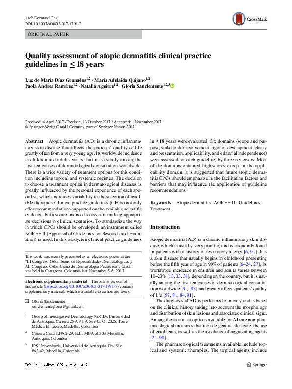 (PDF) Quality assessment of atopic dermatitis clinical practice ...