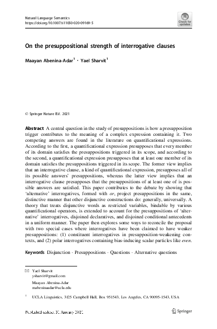 (PDF) On the presuppositional strength of interrogative clauses