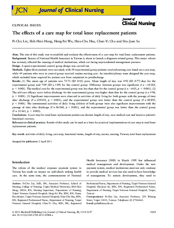 (PDF) The effects of a care map for total knee replacement patients