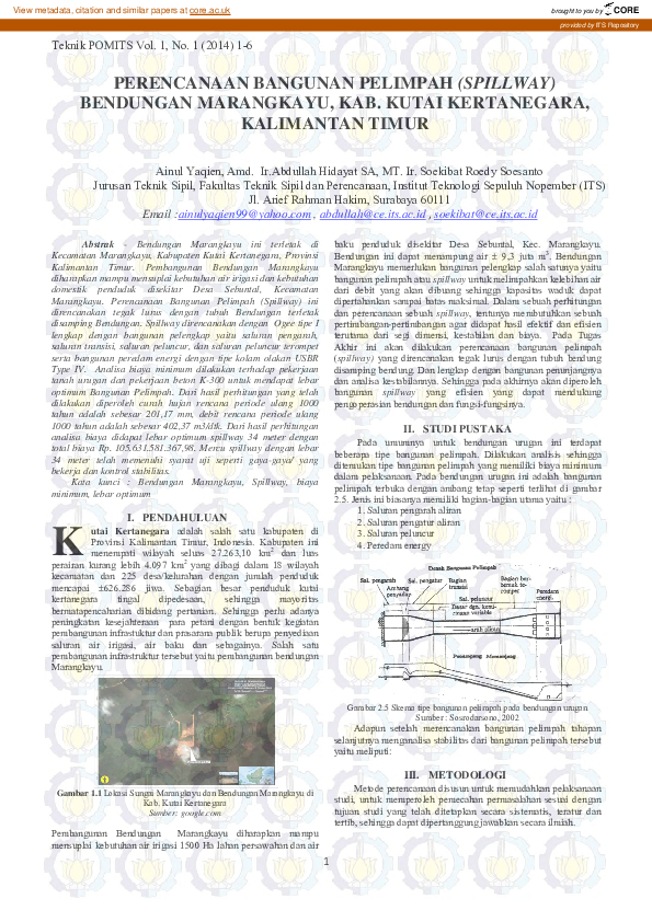 (PDF) Perencanaan bangunan pelimpah (Spillway) bendungan Marangkayu ...