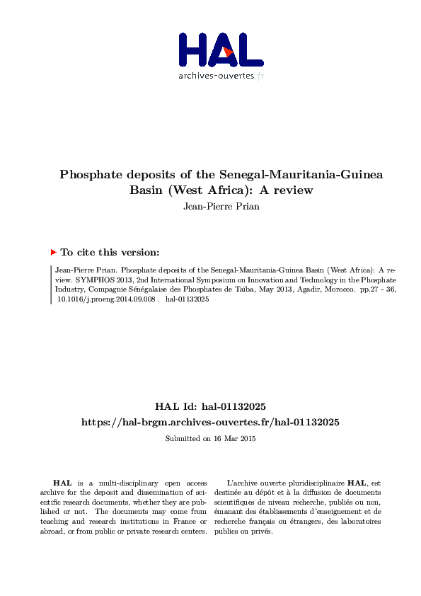 (PDF) Phosphate Deposits of the Senegal-mauritania-guinea Basin (West ...