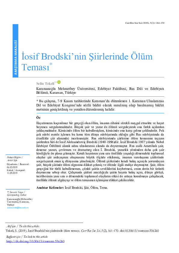 (PDF) İosif Brodski’nin Şiirlerinde Ölüm Teması