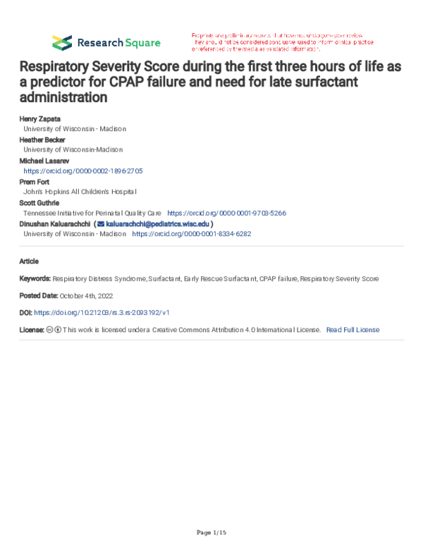 (PDF) Respiratory Severity Score during the first three hours of life ...