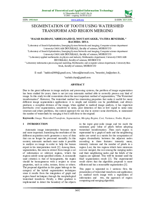(PDF) Segmentation of Tooth Using Watershed Transform and Region Merging | Hajar HADDANI ...