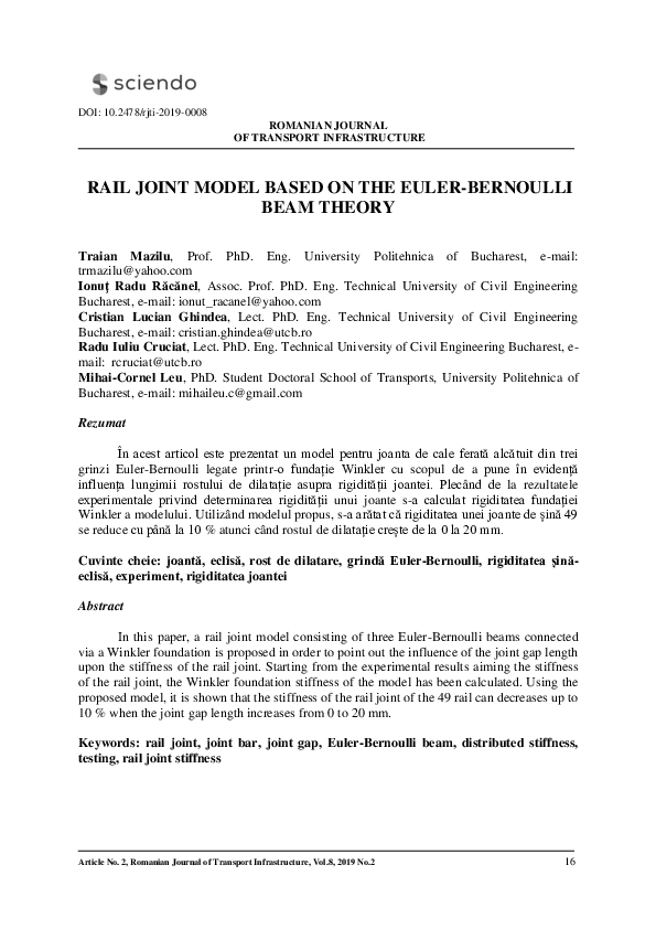(PDF) Rail Joint Model Based on the Euler-Bernoulli Beam Theory