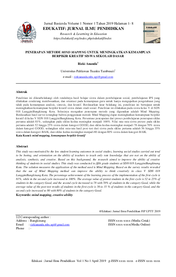 (PDF) Penerapan Metode Mind Mapping Untuk Meningkatkan Kemampuan Berpikir Kreatif Siswa Sekolah ...