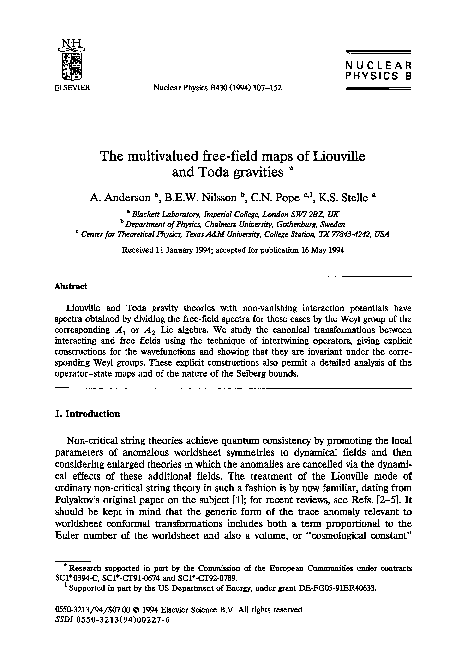 (PDF) The multivalued free-field maps of Liouville and Toda gravities