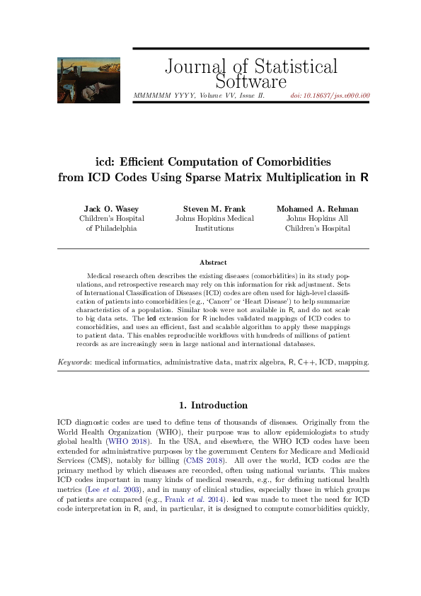 (PDF) icd: Efficient Computation of Comorbidities from ICD Codes Using Sparse Matrix ...