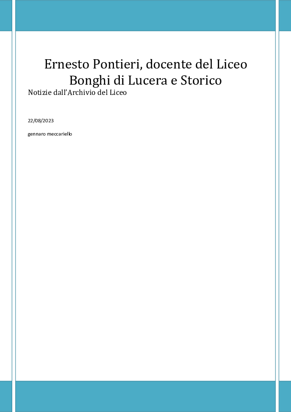 (PDF) Ernesto Pontieri, docente del Liceo Bonghi di Lucera e Storico
