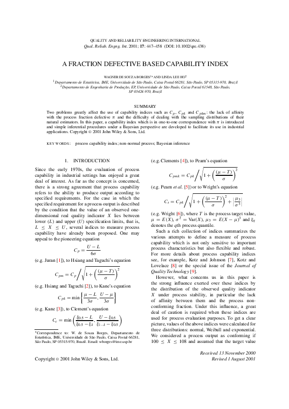 (PDF) A fraction defective based capability index