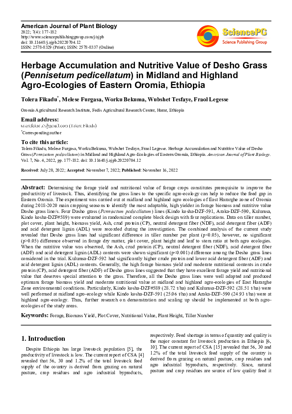(PDF) Herbage Accumulation and Nutritive Value of Desho Grass ...
