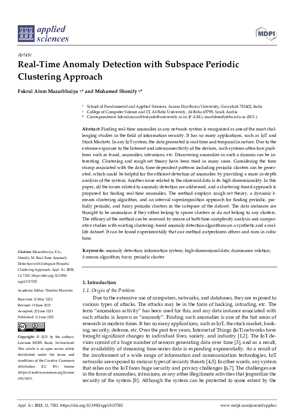 Pdf Real Time Anomaly Detection With Subspace Periodic Clustering Approach 