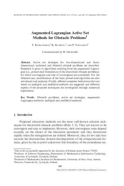 (PDF) Augmented Lagrangian Active Set Methods for Obstacle Problems
