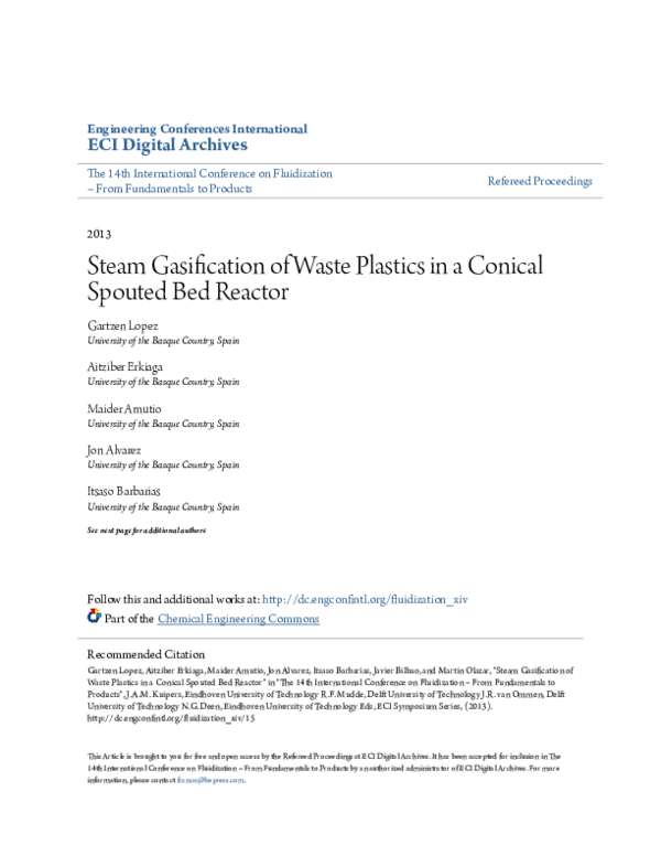 (PDF) Steam Gasification of Waste Plastics in a Conical Spouted Bed Reactor