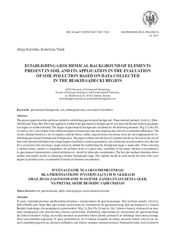 (PDF) Establishing geochemical background of elements present in soil and its application in the ...