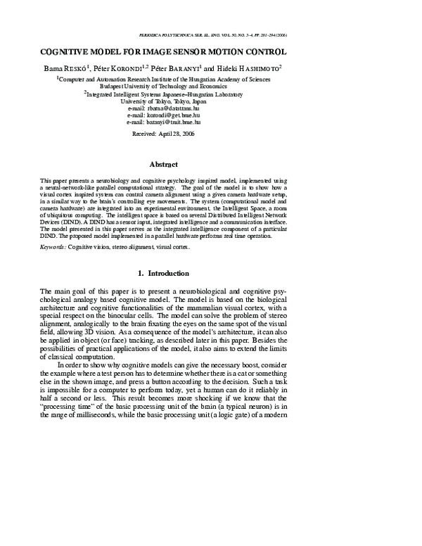 Pdf Cognitive Model For Image Sensor Motion Control