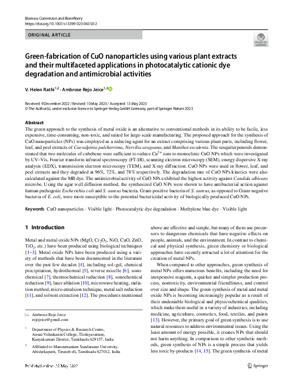 (PDF) Green-fabrication of CuO nanoparticles using various plant extracts and their multifaceted ...