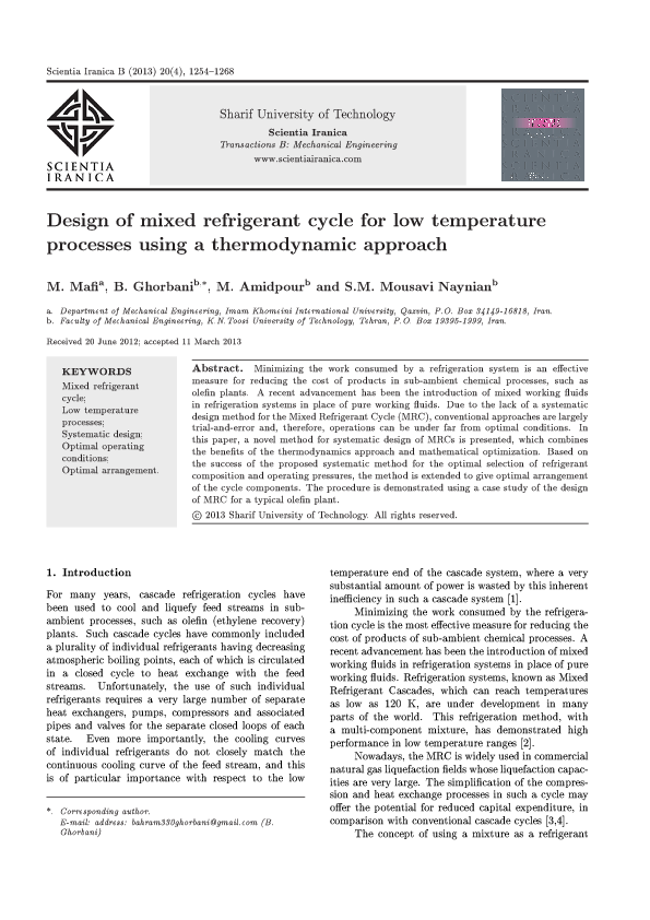 (PDF) Design of mixed refrigerant cycle for low temperature processes ...