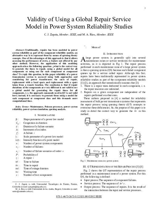 (PDF) Validity of using a global repair service model in power system reliability studies