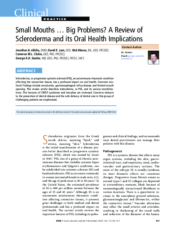(PDF) Small mouths ... Big problems? A review of scleroderma and its ...