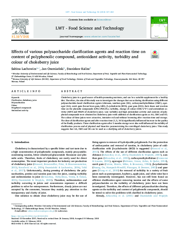 (PDF) Effects of various polysaccharide clarification agents and reaction time on content of ...