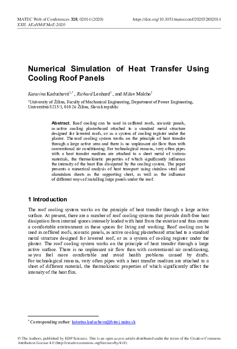 (PDF) Numerical Simulation of Heat Transfer Using Cooling Roof Panels
