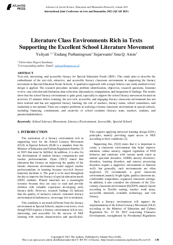 (PDF) Literature Class Environments Rich in Texts Supporting the ...