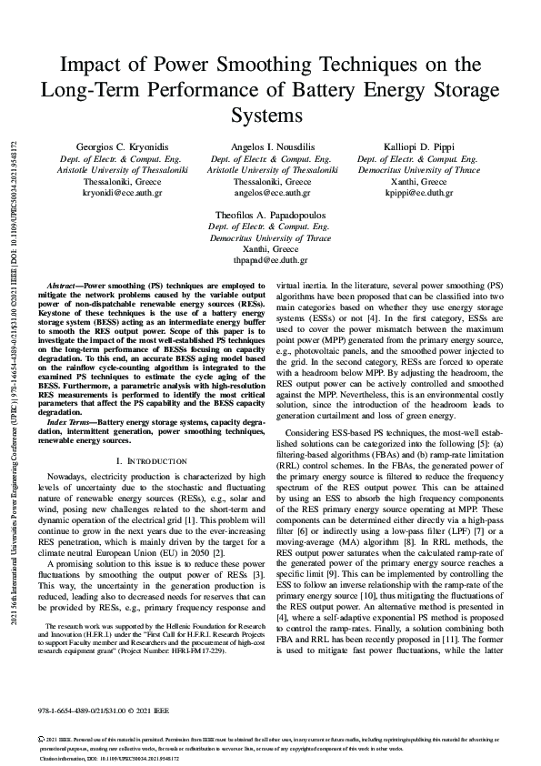 (PDF) Impact of Power Smoothing Techniques on the Long-Term Performance ...