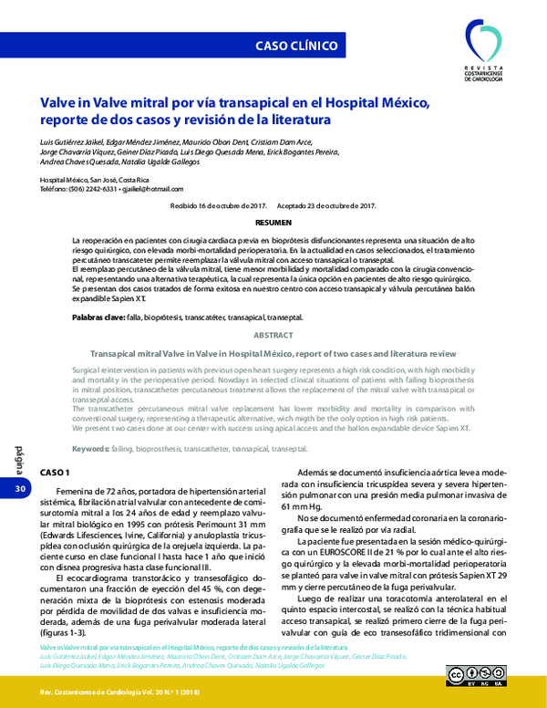(PDF) Valve in Valve mitral por vía transapical en el Hospital México ...