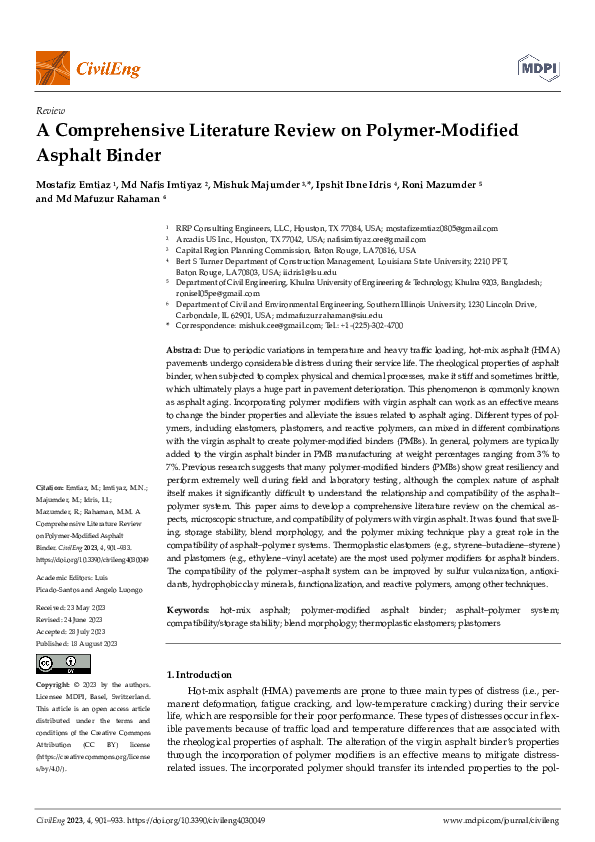 (PDF) A Comprehensive Literature Review on Polymer-Modified Asphalt Binder