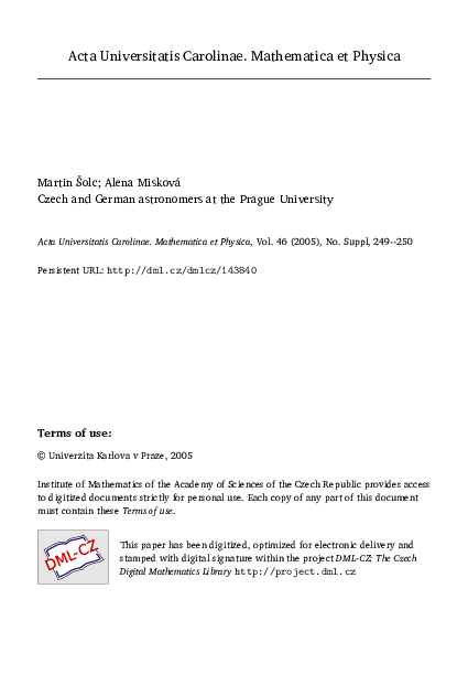 Pdf Czech And German Astronomers At The Prague University