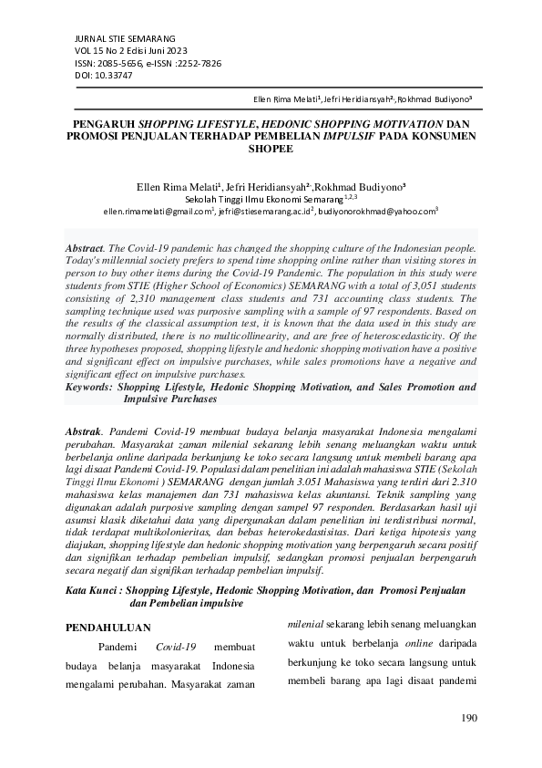 (PDF) Pengaruh Shopping Lifestyle, Hedonic Shopping Motivation Dan Promosi Penjualan Terhadap ...